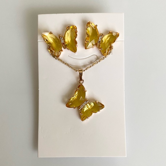 Jewelry | Gold Plated Yellow Butterfly Necklace Set | Poshmark